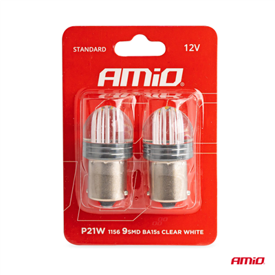 Amio 02953 - LED STANDARD P21W 9SMD 12V Clear white - motora.cz